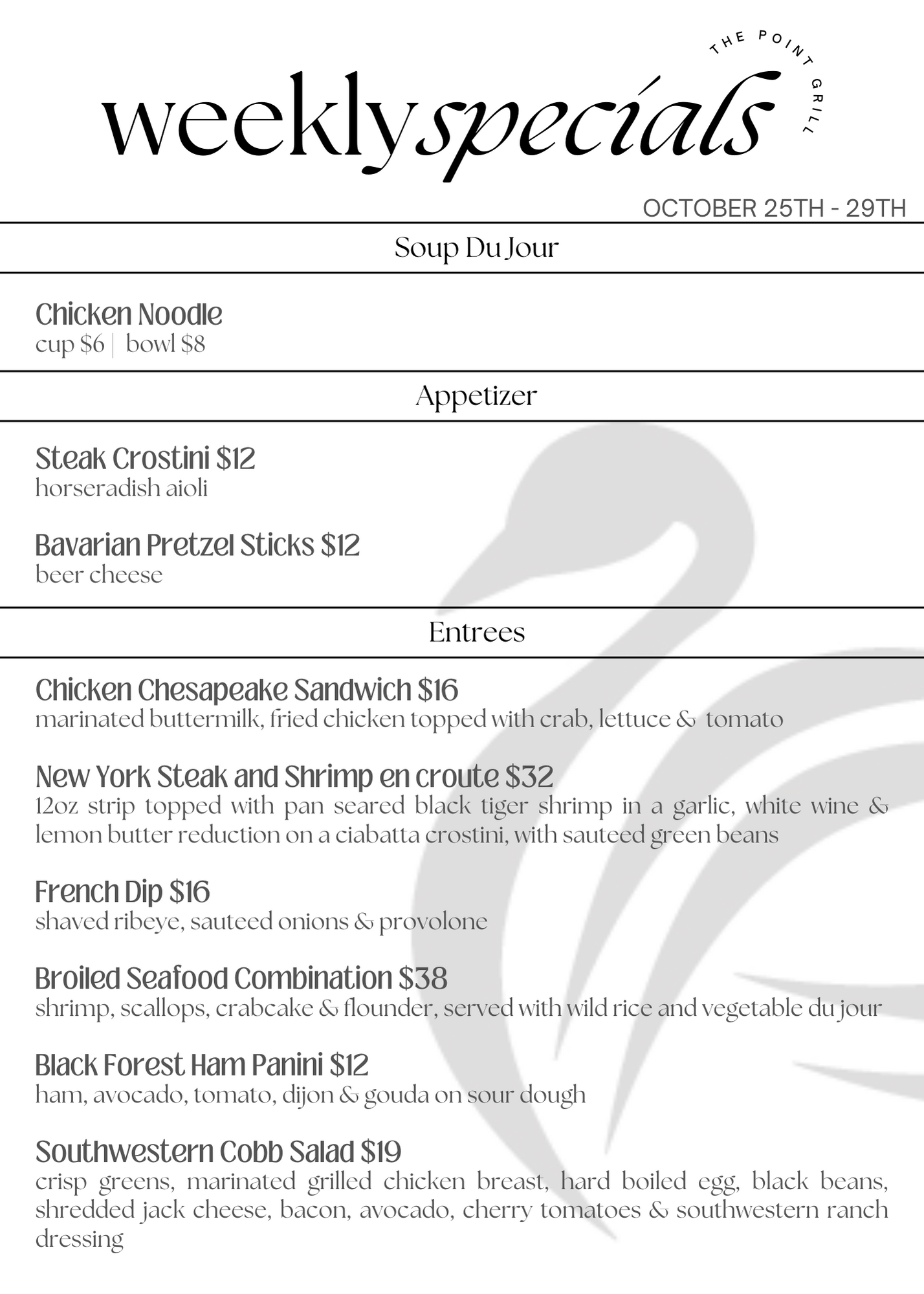 The Point Grill Information - Swan Point Yacht & Country Club